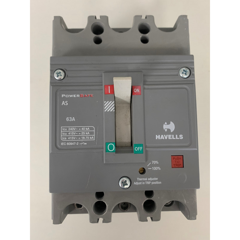 Havells 63A Triple Pole Powersafe 25kA Circuit Breaker MCCB (Brand New ... Havells 63A Triple Pole Powersafe 25kA Circuit Breaker MCCB (Brand New ...